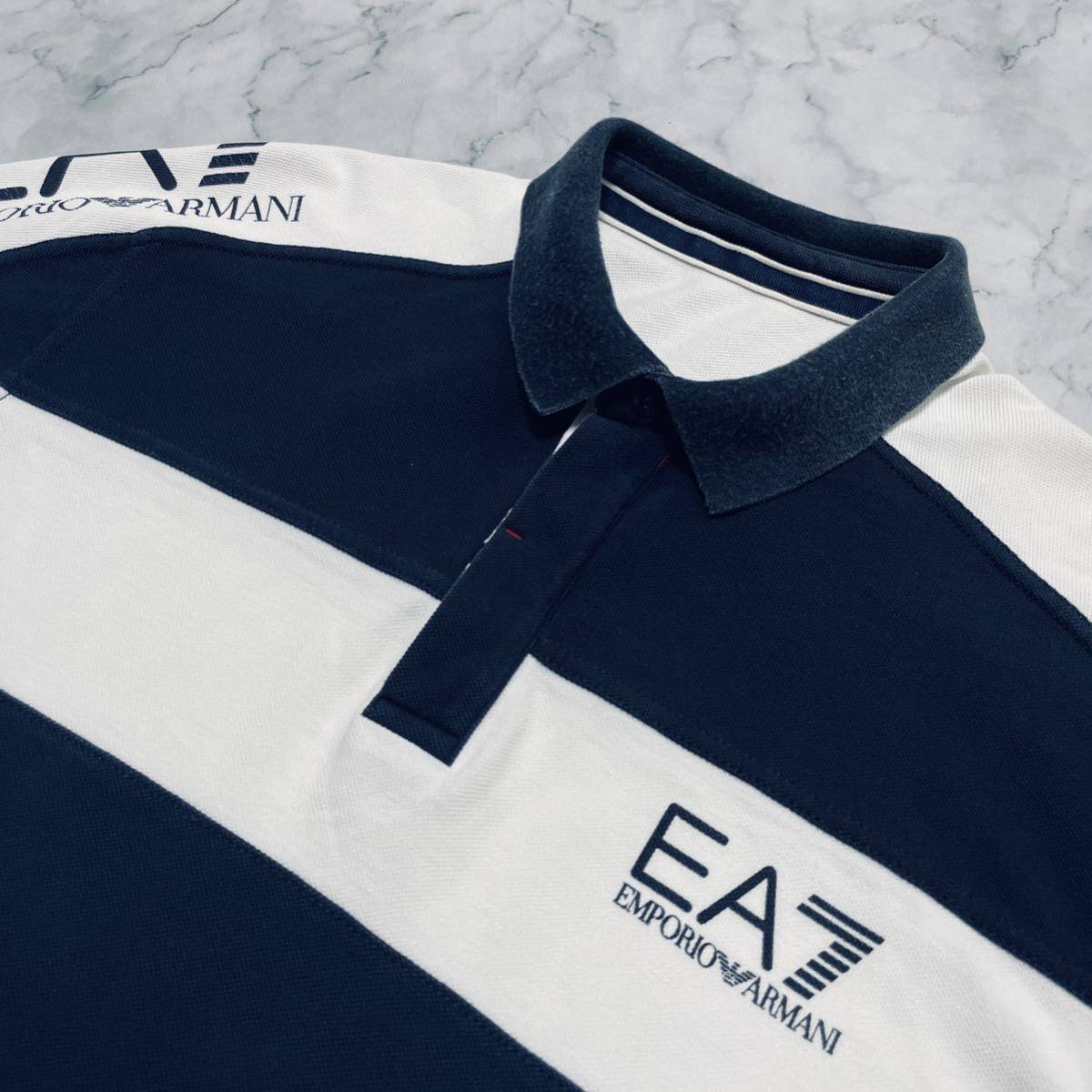 代購代標第一品牌－樂淘letao－【大きめ】 エンポリオアルマーニ EMPORIO ARMANI EA7 半袖 ポロシャツ EA7ロゴ 清涼感 ラグスポ 黒 ブラック 白 ホワイト Lサイズ 高級