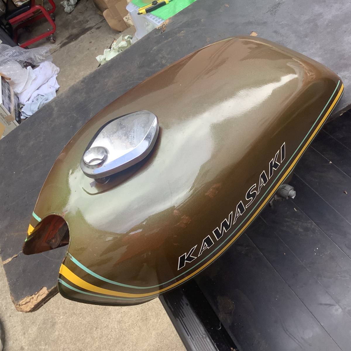 代購代標第一品牌－樂淘letao－当時 S51 A3 緑メタ KH400 純正オリジナルペイントタンク 売り切り！KH250 Z1 Z2 Z400FX 350SS 400SS GT380 ...