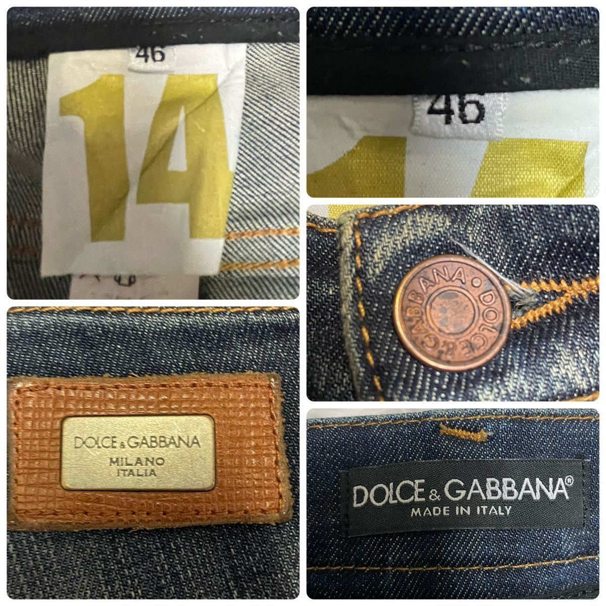 代購代標第一品牌－樂淘letao－ドルチェ&ガッバーナ【王者の貫禄】DOLCE&GABBANA デニム パンツ Mサイズ ロゴプレート ウォッシュ加工 ダメージ加工 インディゴブルー 46