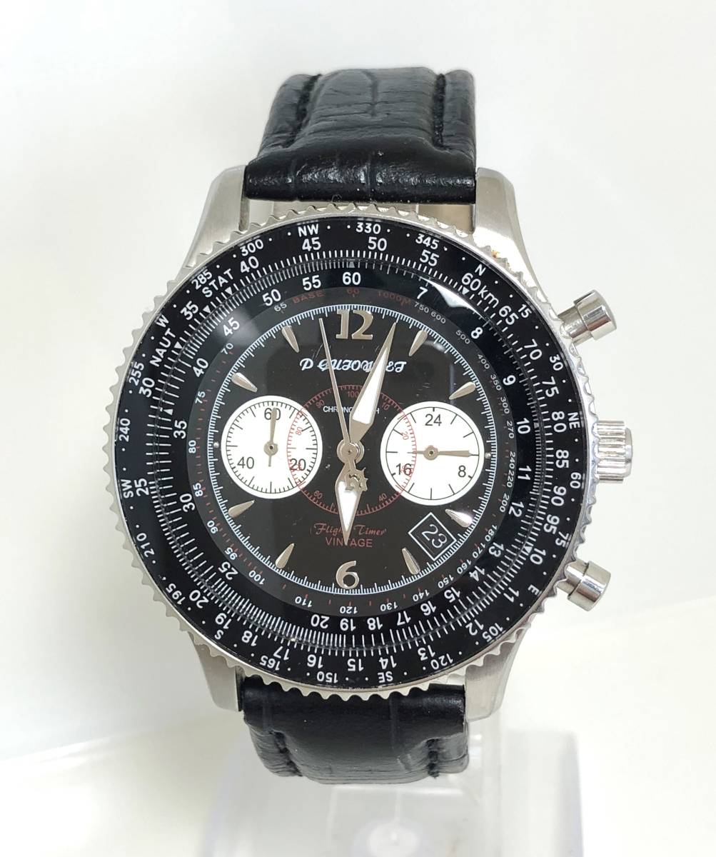 代購代標第一品牌－樂淘letao－時計『WH-9672』★P GUIONNET (ギオネ)★BR600-M★クロノグラフ デイト★ブラック /デイト★稼働品★