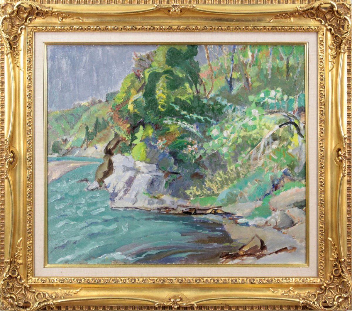 中村善策『新緑の谿』油彩画【真作保証】 絵画 - 北海道画廊 中村善策『新緑の谿』油彩画【真作保証】 絵画 - 北海道画廊