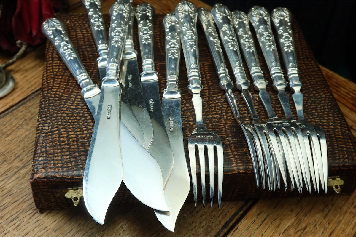 代購代標第一品牌－樂淘letao－925 STERLING SILVER 純銀ハンドル 1924年 英国イギリス アンティーク スターリングシルバー フォーク ナイフ カトラリーセット