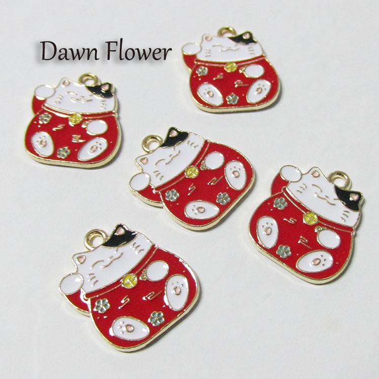 Yahoo!オークション - 【D-0592】5pcs まねき猫 20×16mm レッド チャ...