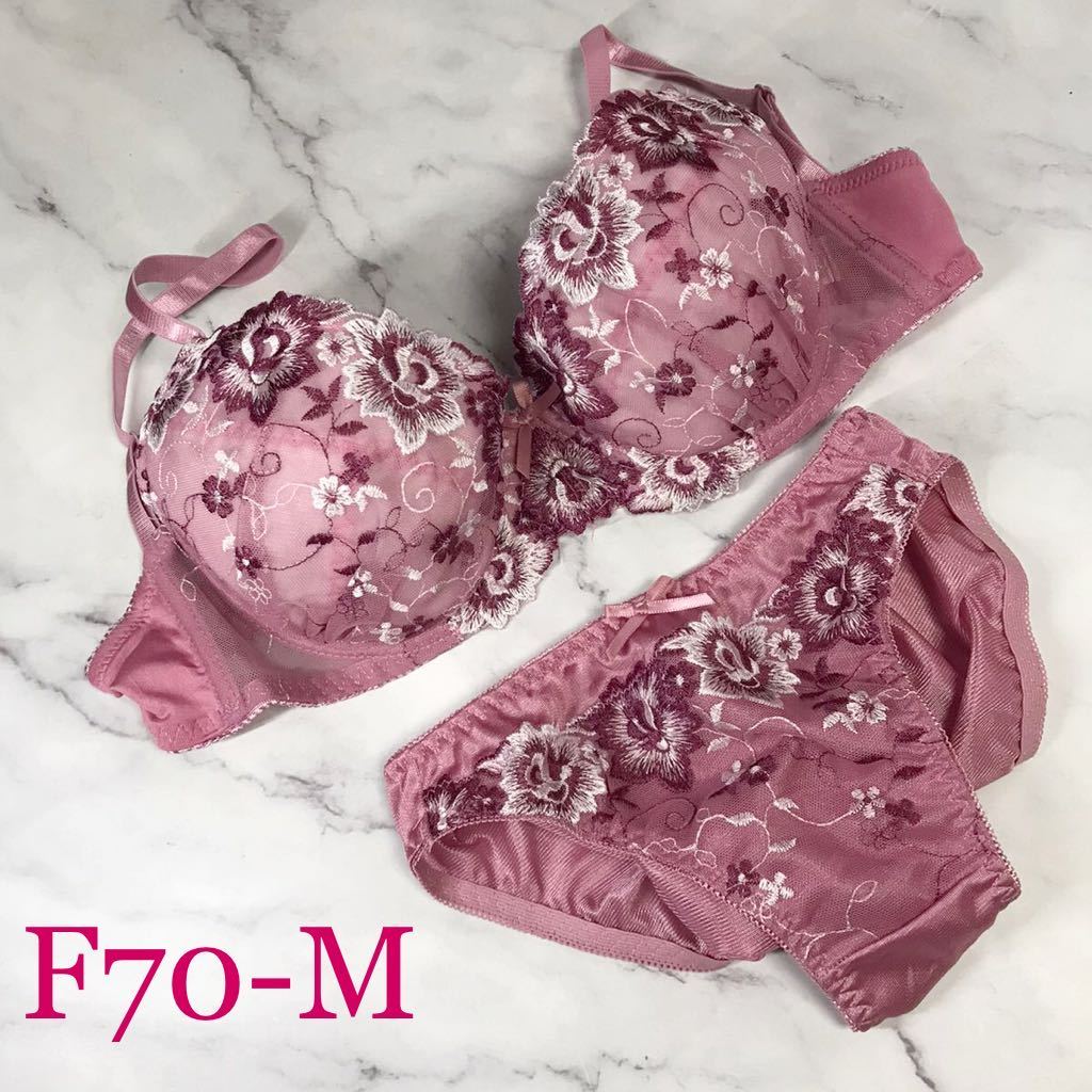 Yahoo!オークション - F70ブラショーツセット 可愛いピンク花柄レース ...