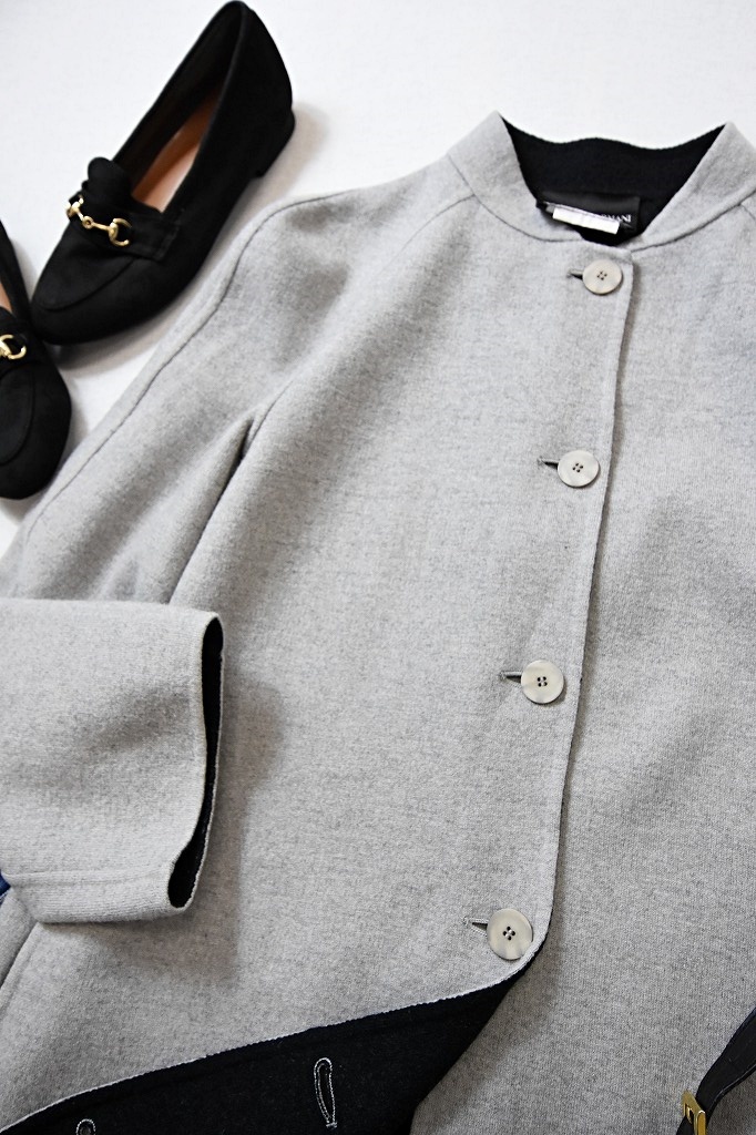 代購代標第一品牌－樂淘letao－1675 近年モデル 高級 ARMANI エンポリオアルマーニ ダブルフェイス リバーシブル スタンドカラー ロング コート ジャケット グレー 黒