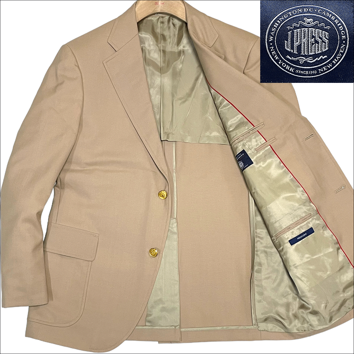 Yahoo!オークション - J7170 美品 Jプレス 金ボタン ブレザー ベージュ...