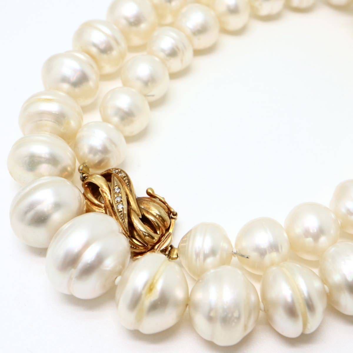 天然ダイヤモンド付き K18 南洋白蝶真珠ネックレス t 10.0-14.5mm珠 85.3g 49.5cm pearl necklace ジュエリー jewelry EB5/EE0(白蝶 ...
