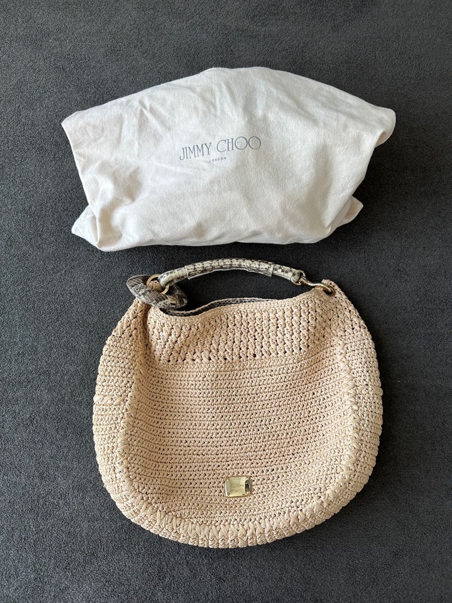 美品 ジミーチュウ カゴバッグ ショルダーバッグ ラフィア 美品 ジミーチュウ カゴバッグ ショルダーバッグ ラフィア