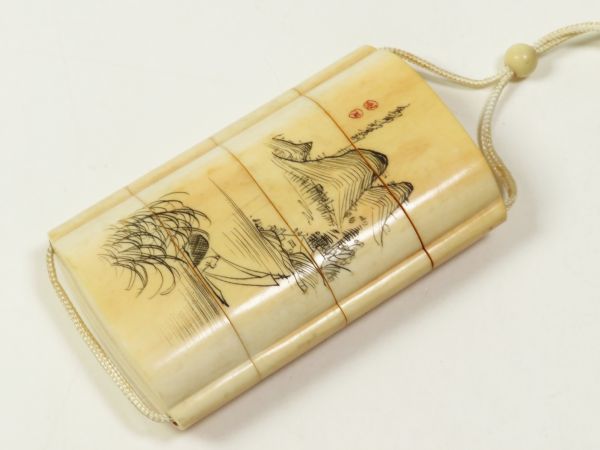 Yahoo!オークション - 【5455】明治時代 提げ物 牙 山水彫 印籠（初品...
