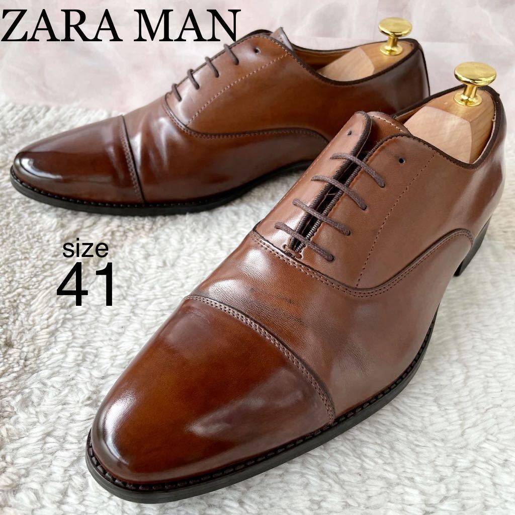 Yahoo!オークション - ZARA MAN レザー ビジネスシューズ 革靴 ストレ...