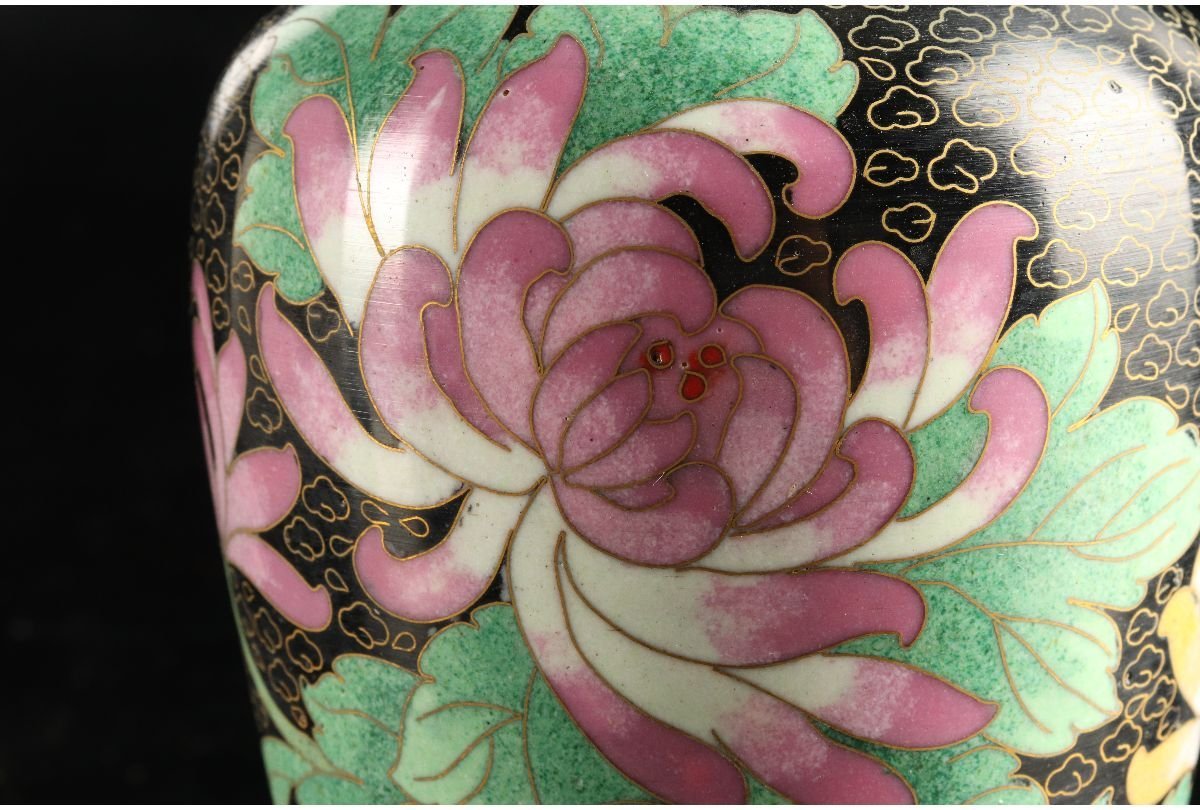 Yahoo!オークション - [URA]中国美術/花蝶文七宝花瓶/約504g/6-8-07