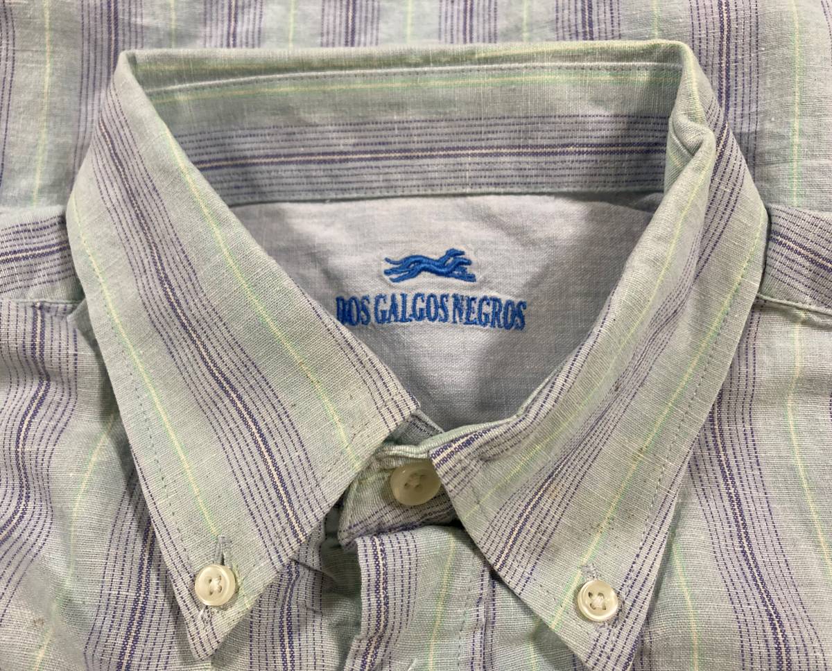 日本代購代標第一品牌【樂淘letao】－\500即決セール US 古着 80'ヴィンテージ DOS GALGOS NEGROS ミント系のストライプ 長袖ボタンダウンシャツ L (US-FIT)