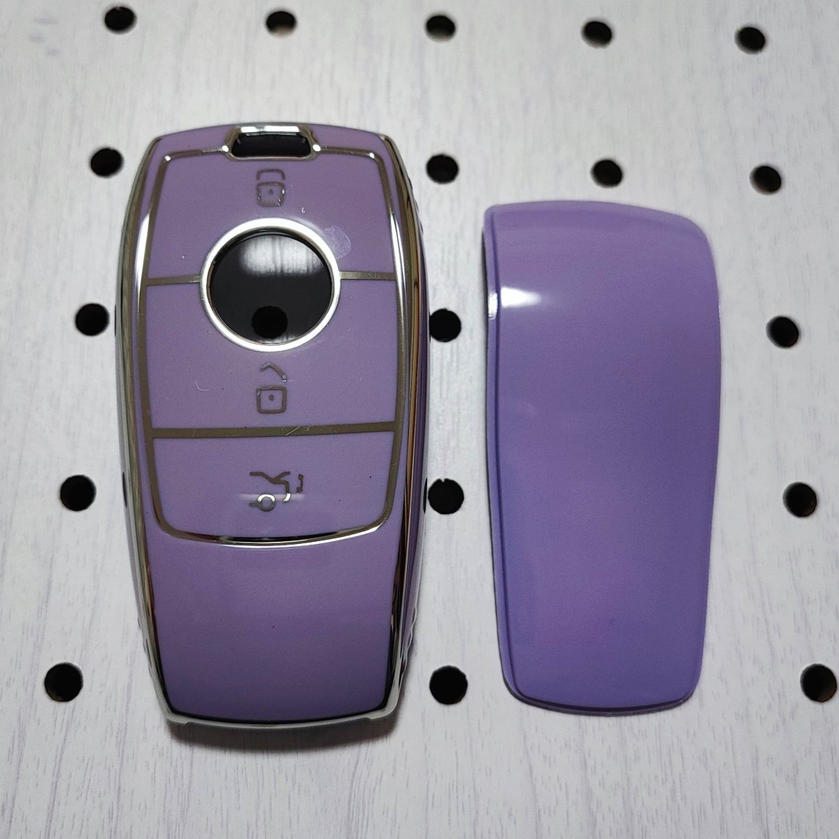 メルセデスベンツ スマートキーカバー キーケース パープル×シルバーメッキ C E Gクラス GLC GLB GLS W177 W205 W213 W222 X167 AMG(メルセデス ...