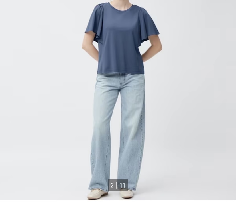 代購代標第一品牌－樂淘letao－GU ジーユー ラッフルスリーブT ブルー Sサイズ