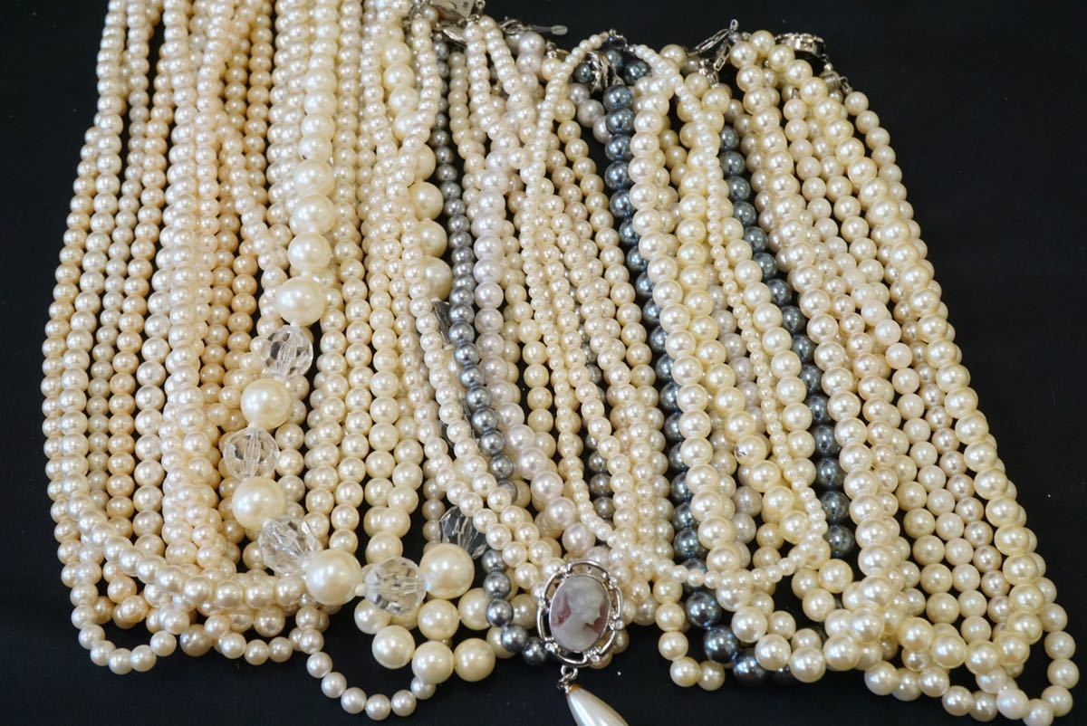 Yahoo!オークション - C396 パール風 ヴィンテージ ネックレス 20点セ...