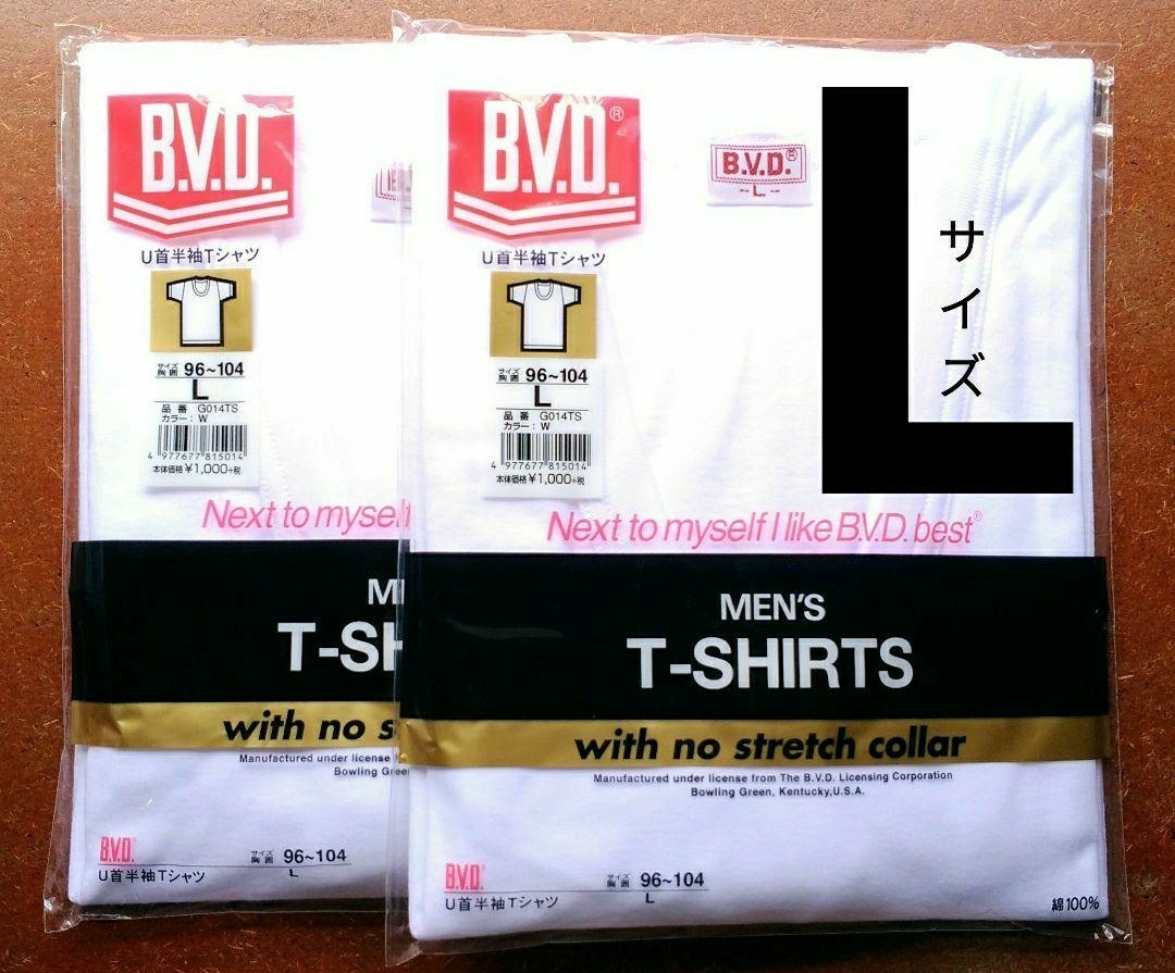 Yahoo!オークション - BVD U首半袖Tシャツ Lサイズ 2枚 綿100％ メンズ...