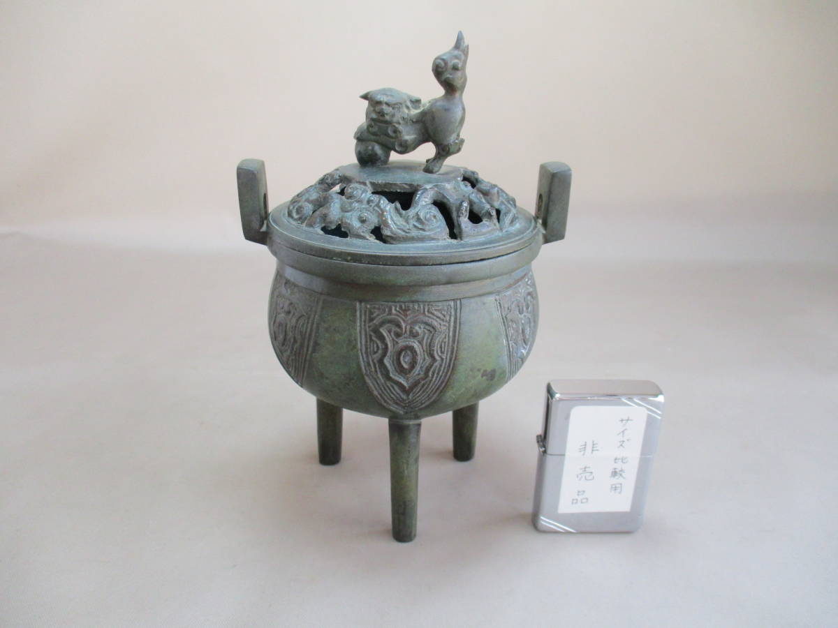 Yahoo!オークション - C080 金属工芸品 無銘 獅子摘み 鼎型香炉 1点（...
