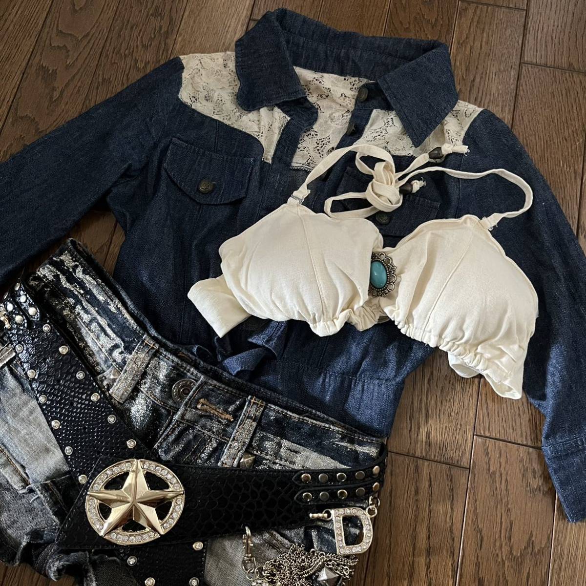 代購代標第一品牌－樂淘letao－d.i.a セット売り デニムクロストップス 見せブラ ギャル ガルラ ガレオ DaTuRa アルバローザ リップサービス スキニーリップ