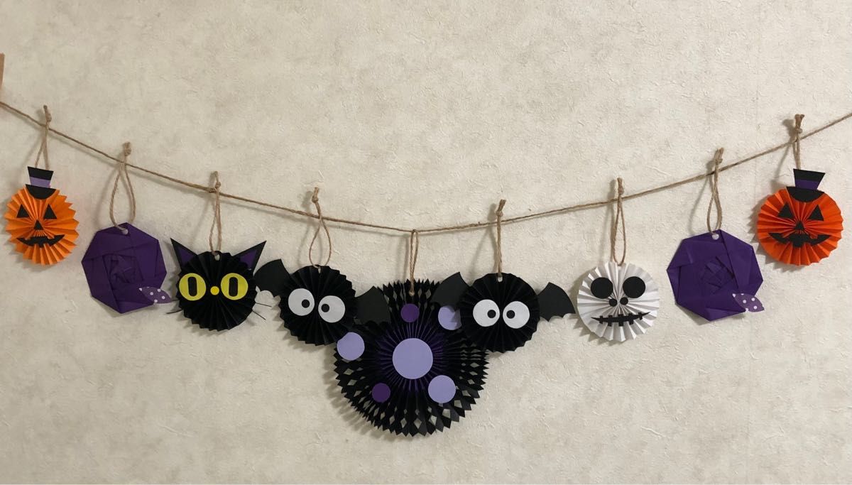 折り紙ハンドメイド ハロウィン ペーパーファン ガーランド 折り紙ハンドメイド ハロウィン ペーパーファン ガーランド