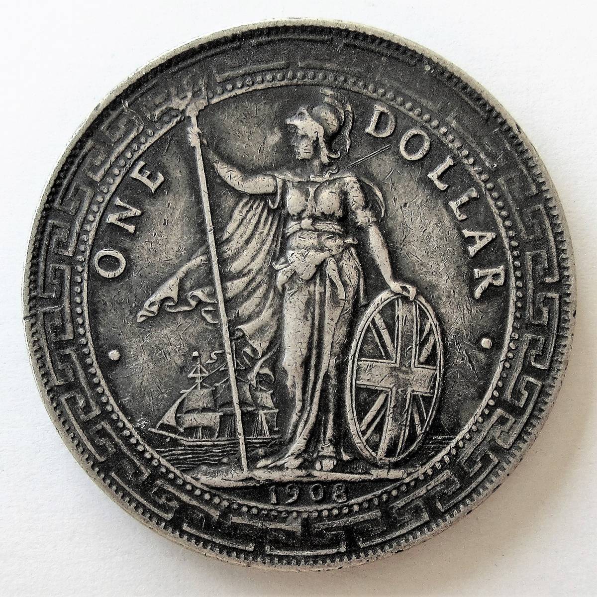 イギリス 1ドル銀貨 極東貿易銀 壹圓 1908年 39.01mm 26.91g KM#T5 ブリタニア立像 ／ 検索ワード 中国 香港 海峡植民地 1円銀貨(アジア)｜売買されたオークション ...