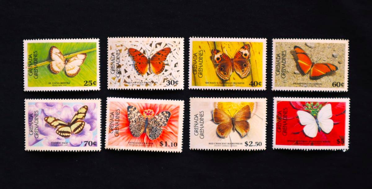 Yahoo!オークション - A81 グレナダ 蝶 8種 単片切手8枚