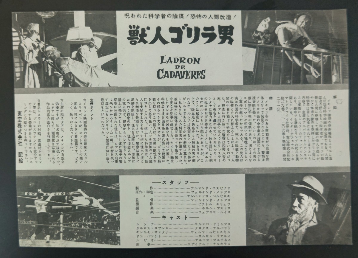 代購代標第一品牌－樂淘letao－希少映画チラシ『獣人ゴリラ男』1958年初版B5判