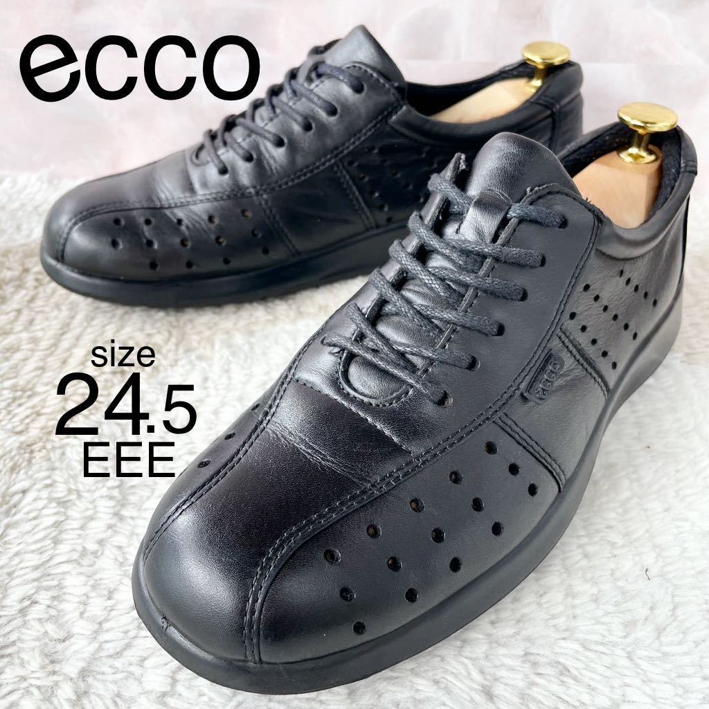 Yahoo!オークション - ecco エコー ウォーキングシューズ 24.5EEE ブラ...