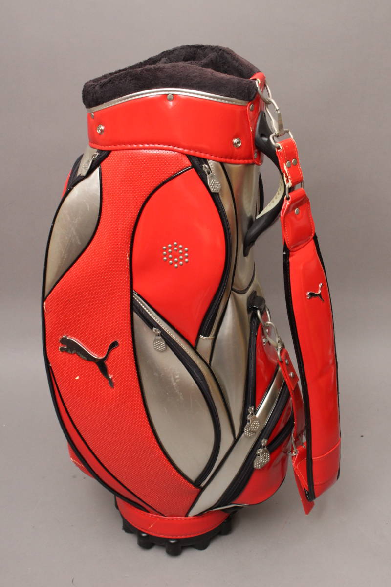 代購代標第一品牌－樂淘letao－100円～ puma プーマ キャディバッグ 9型 カート 5分割 エナメル レッド×シルバー ショルダー ゴルフバッグ ＃160※4492