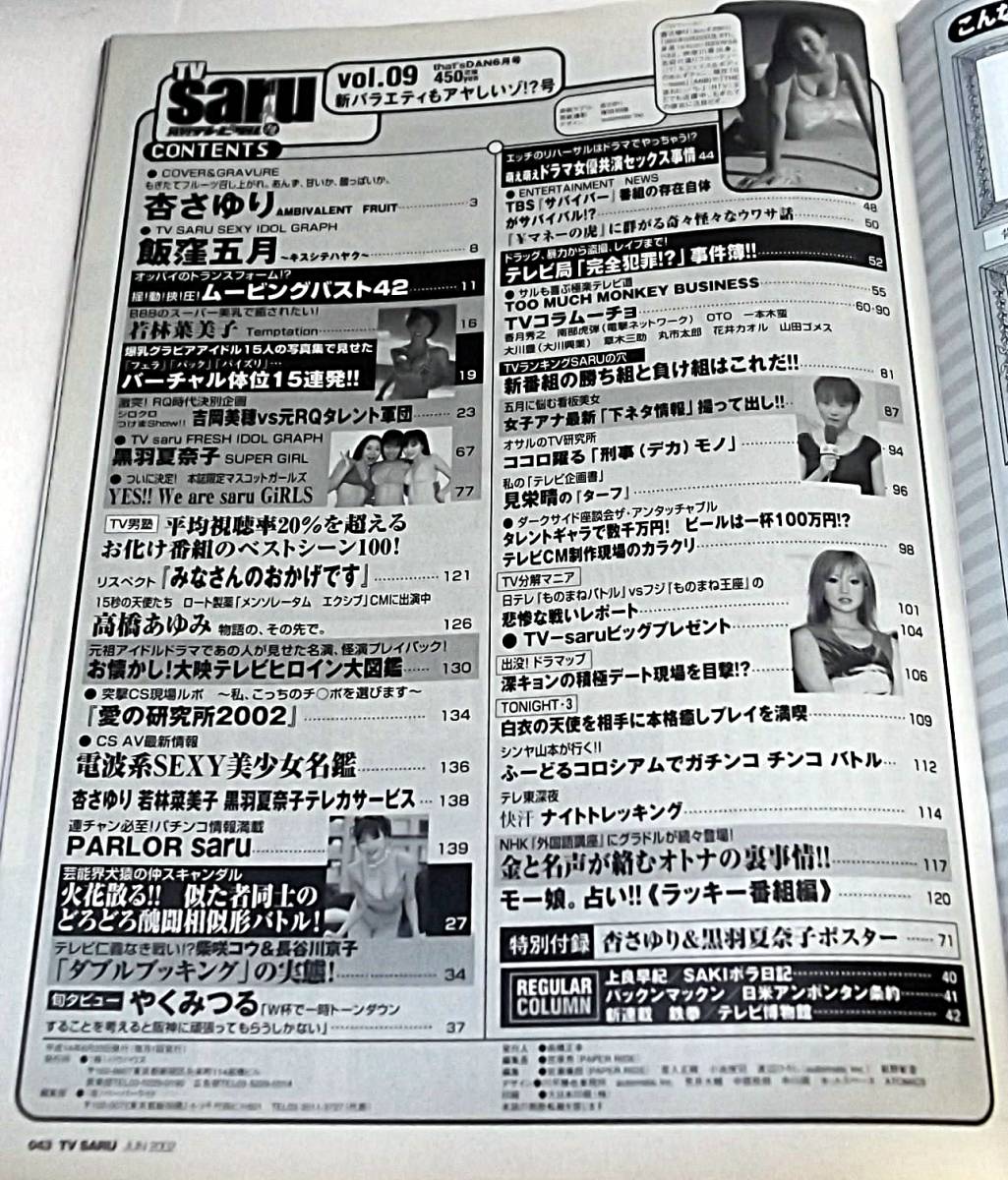 Yahoo!オークション - レア 月刊テレビサル Vol.09 TV saru 杏さゆり/...