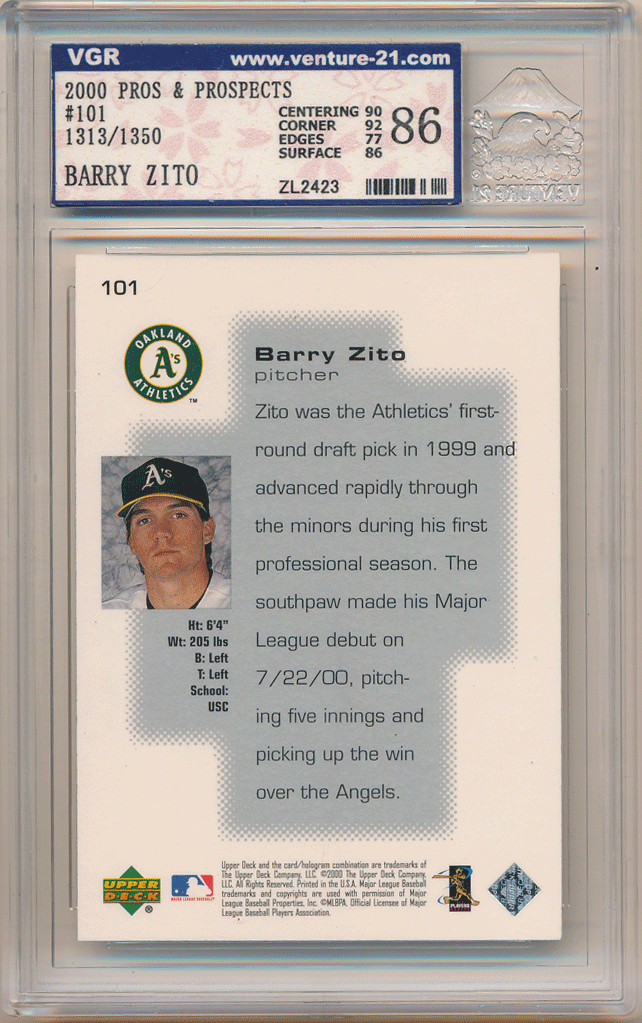 Yahoo!オークション - Barry Zito MLB 2000 Upper Deck Pros & Prospec...