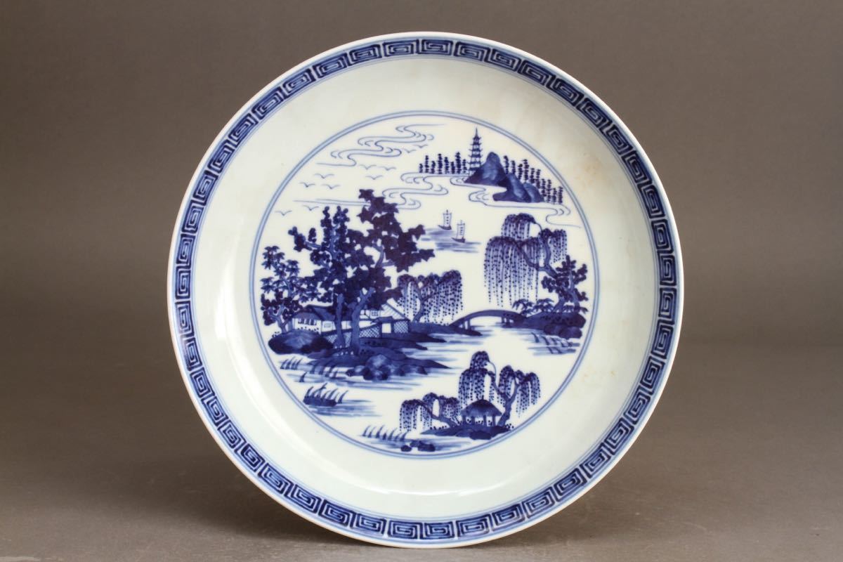 Yahoo!オークション - 【古】3503 在銘 青花風景紋皿 時代 唐物 青花