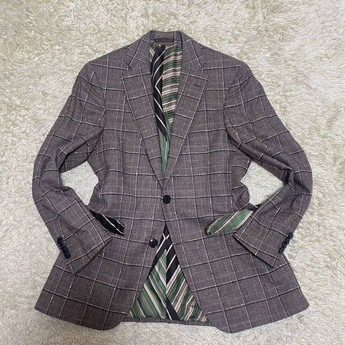 代購代標第一品牌－樂淘letao－極美品 カシミヤ素材！！ エトロ 【魅せる高級感】 ETRO テーラードジャケット ジャケット チェック 裏地総柄 シルク M位 ブラウン系