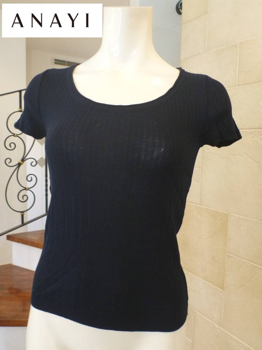 Yahoo!オークション - 1.9万 超美品 ANAYI アナイ 紺 ネイビー 半袖 セ...