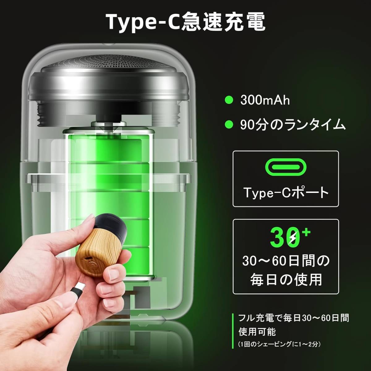 代購代標第一品牌－樂淘letao－★初入荷 【超小型電気カミソリ(手のひらサイズ)・重量70 グラム 】 メンズカミソリ 携帯カミソリ 洗える IPX6防水 乾湿両用 充電式