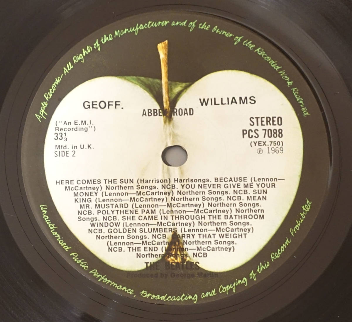 UK Original 初回 PCS 7088 ABBEY ROAD / The Beatles MAT:2/1+Misalighed +Geoff Willians マネージャーとエンジニア ...