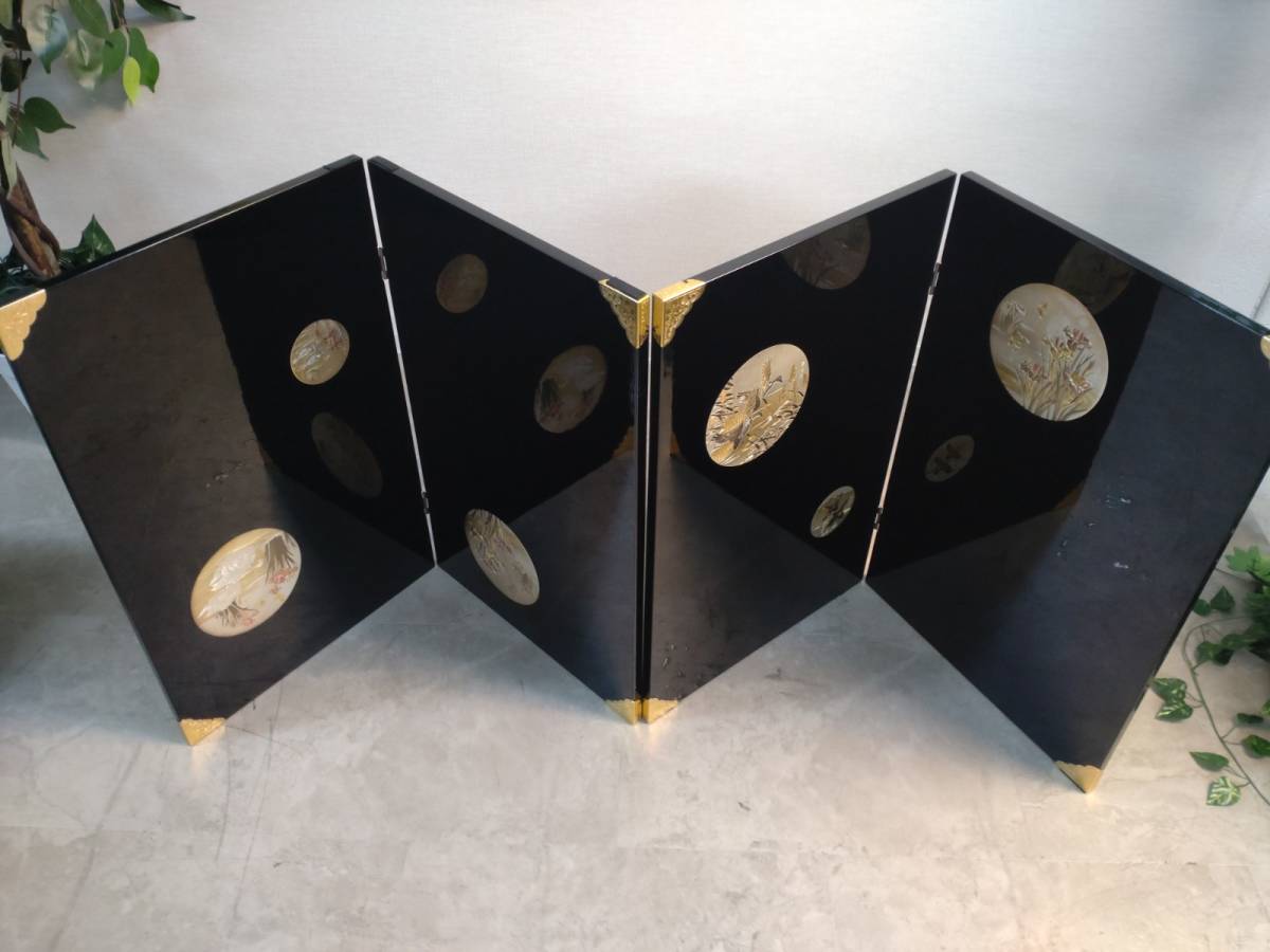 Yahoo!オークション - 0176-01 美品 特性 御屏風 黒塗屏風 彫金 20 号...