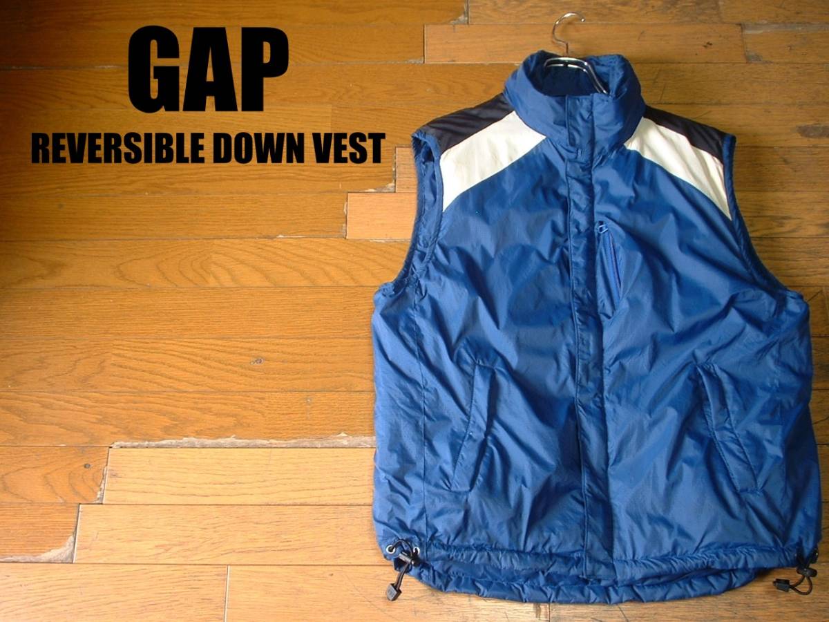 Yahoo!オークション - GAPジップアップ2WAYリバーシブルダウンベストL...