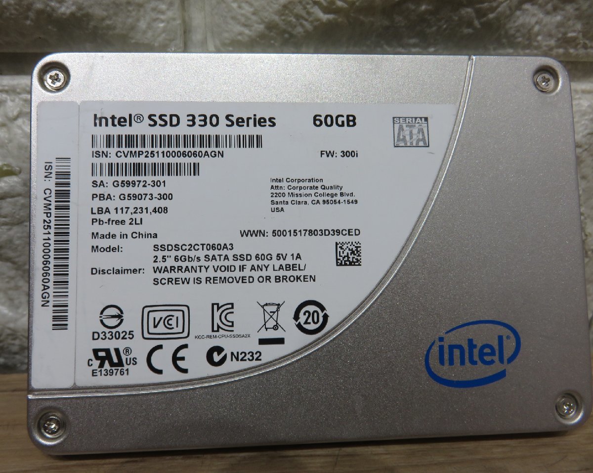Yahoo!オークション - ≪中古品≫SSD Intel等 64Gx2 60Gx2 計3種[t231...