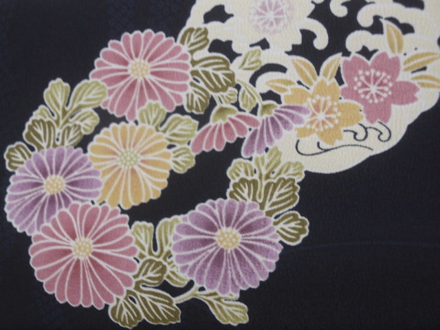 Yahoo!オークション - お仕立て上がり 0864 洗える長羽織 紺 花の丸