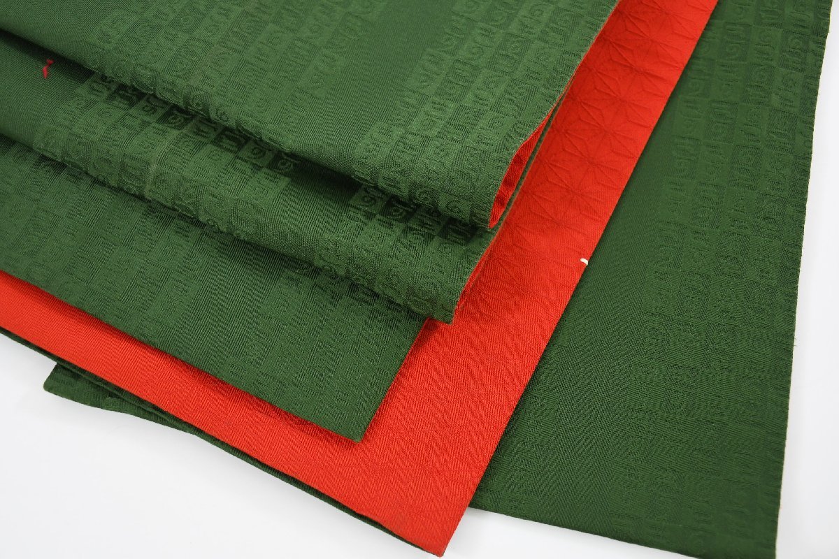 Yahoo!オークション - 袋帯 全通柄 リバーシブル 化繊 緑×赤 帯丈438c...