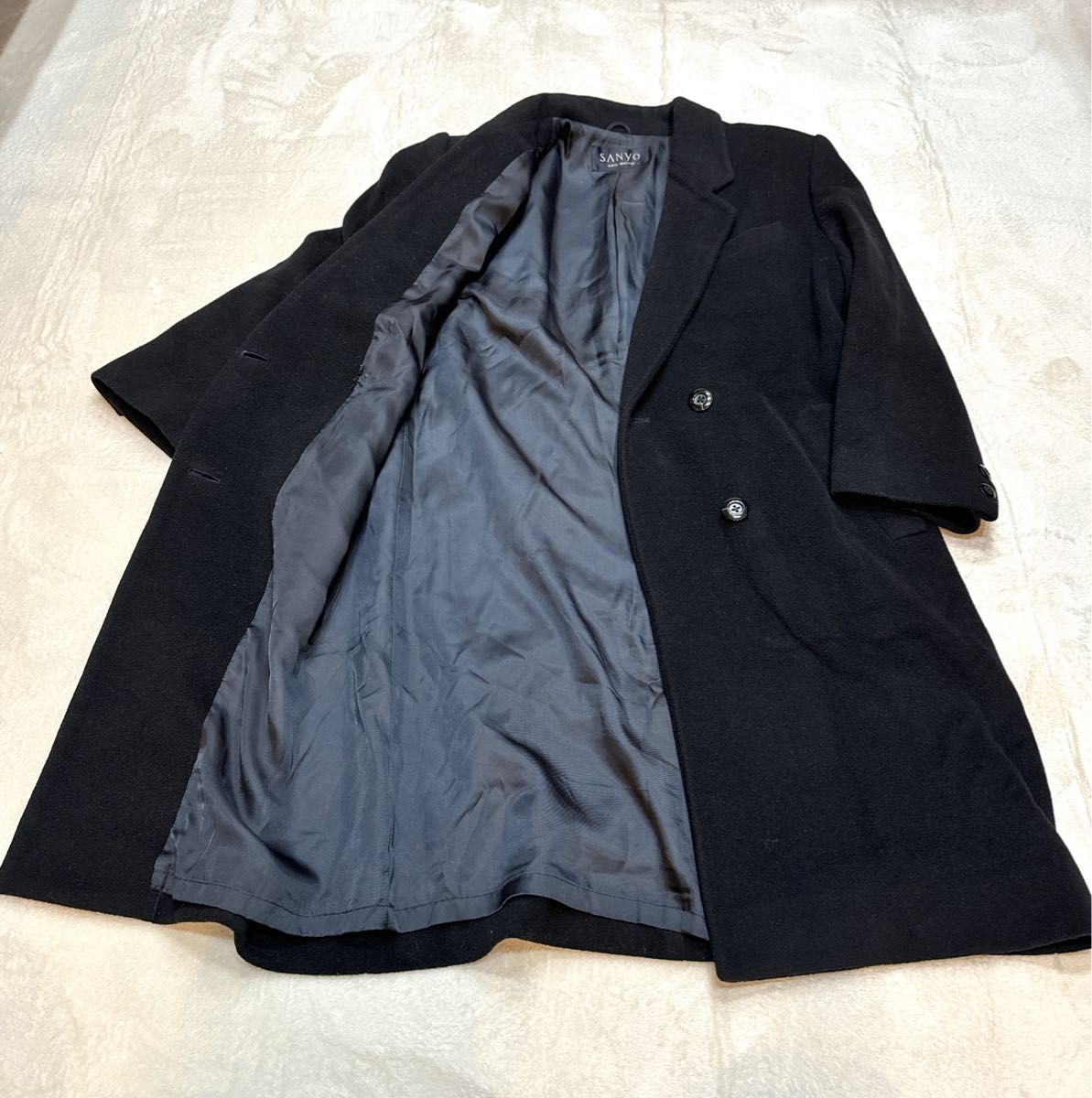 カシミヤ】 SANYO TOKYO NEWYORK チェスターコート 黒 Mサイズ カシミヤ】 SANYO TOKYO NEWYORK チェスターコート 黒 Mサイズ
