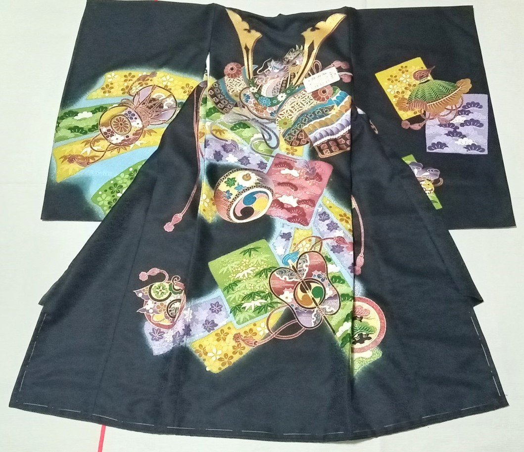 Yahoo!オークション - 7247 正絹 男の子 お宮参りの着物上着のみ「黒・...