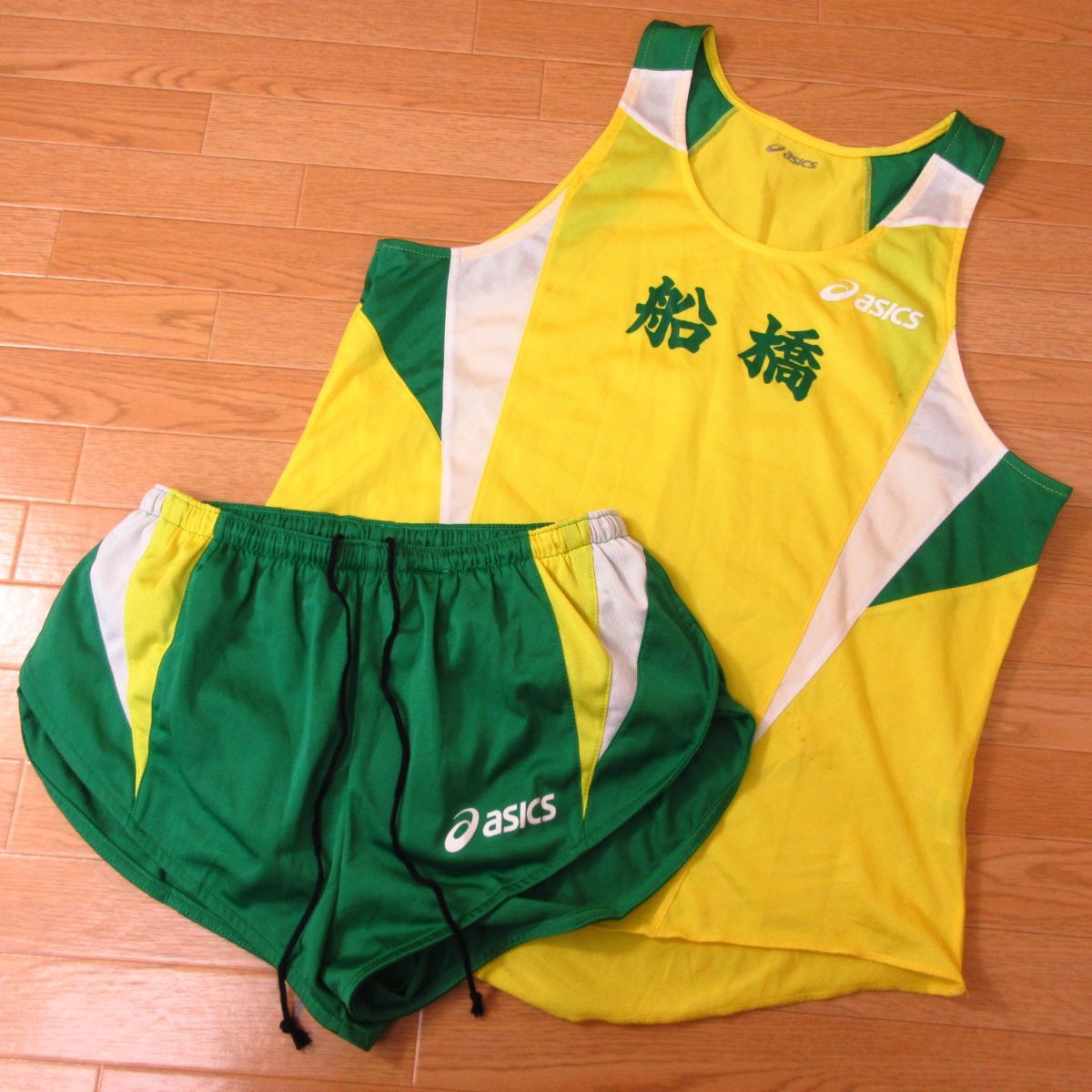 代購代標第一品牌－樂淘letao－ asics アシックス 陸上 船橋 M 上下セット ユニフォーム セットアップ タンクトップ&レーシングパンツ メンズ 黄x緑 B2870