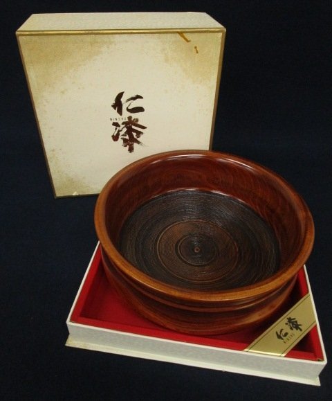 Yahoo!オークション - F732 漆器「仁漆 袋形 菓子鉢 約21㎝」元箱付 茶...