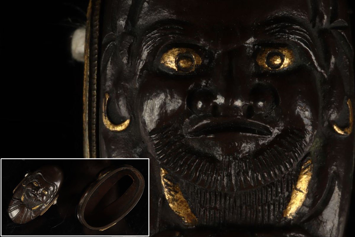 Yahoo!オークション - [URA]黒漆塗金蒔絵銅地達磨緒締図縁頭/27g/5-10-...