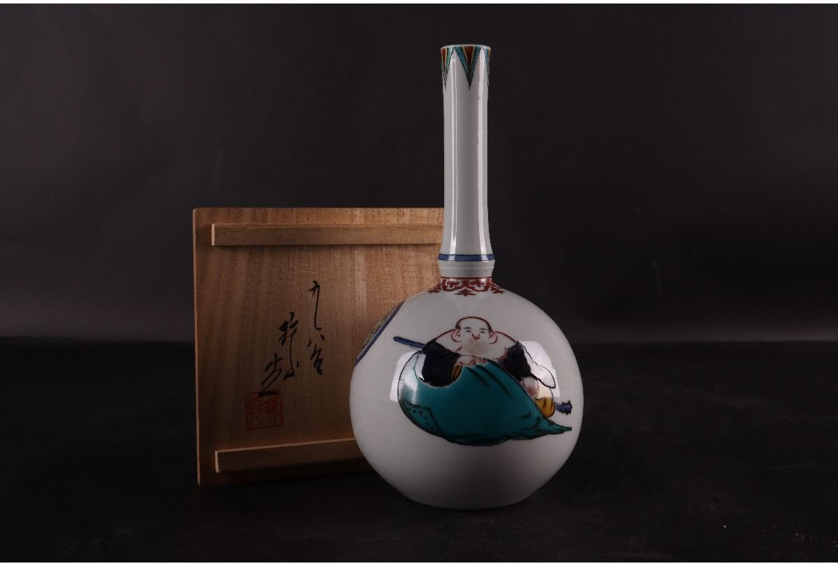 Yahoo!オークション - [URA]中嶋珠光 造/色絵布袋図一輪挿/共箱/7-10-1...