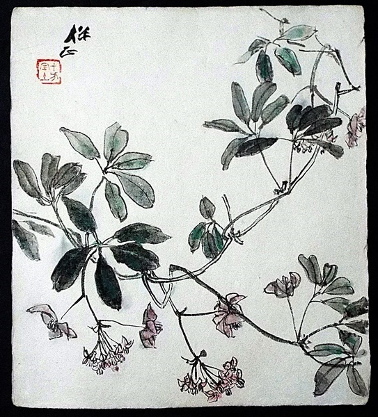 Yahoo!オークション - 6406 不明色紙・肉筆・保正・和紙色紙花画・五葉...