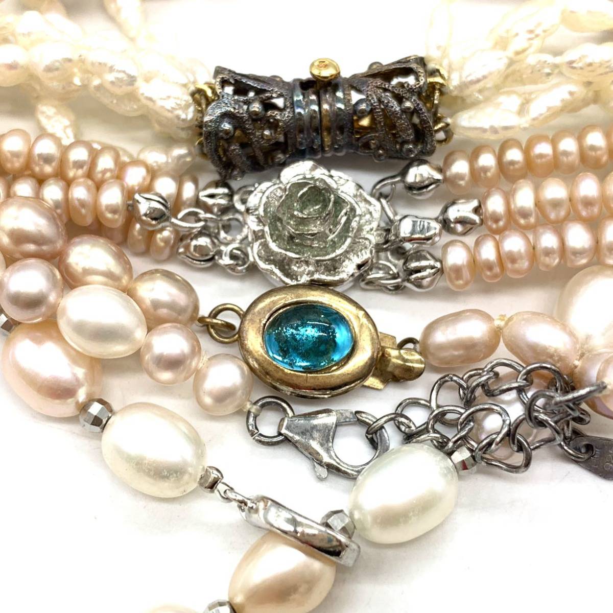 淡水パールネックレス5点おまとめ o 約191g 真珠 ケシ バロック ベビー pearl Pearl necklace accessory jewelry silver DA0(淡水真珠 ...