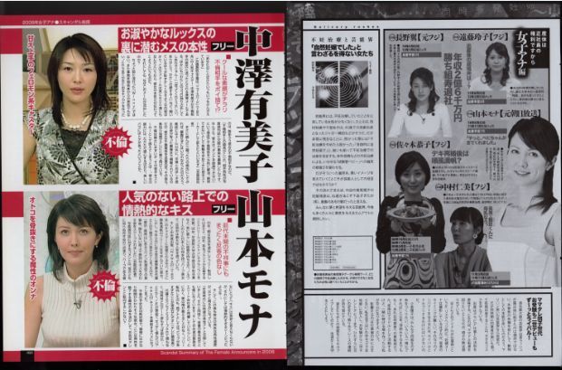 Yahoo!オークション - 女子アナ03b 切り抜き 山本モナ 5p 中澤有美子 ...