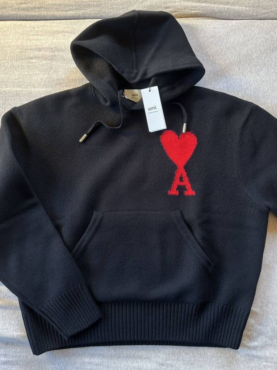 黒M新品 AMI Paris グラフィック ロゴ ウール ニット パーカー 黒M新品 AMI Paris グラフィック ロゴ ウール ニット パーカー